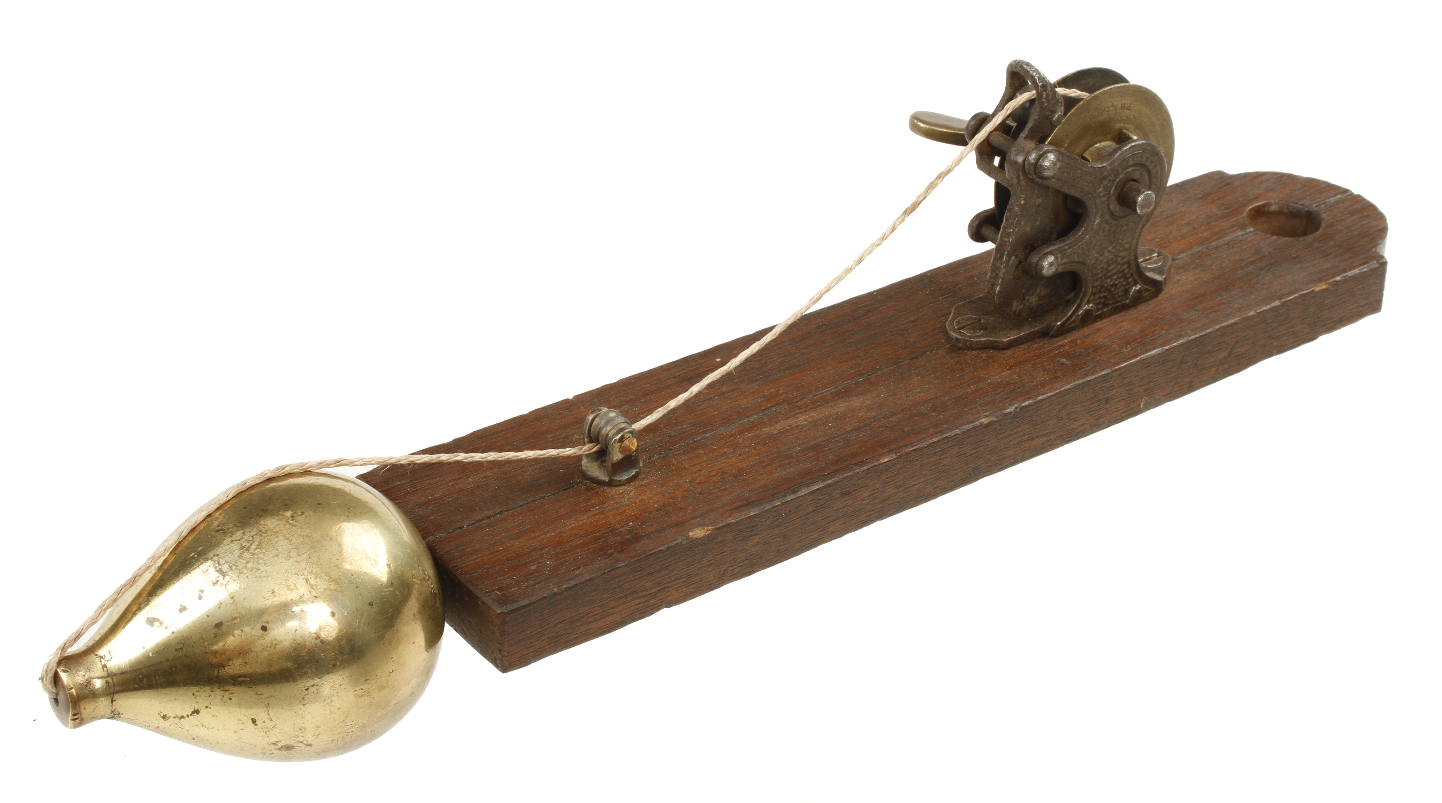 An A CLARKE'S Patent ratchet device for a 1 3/4 lbs brass plumb bob on ...