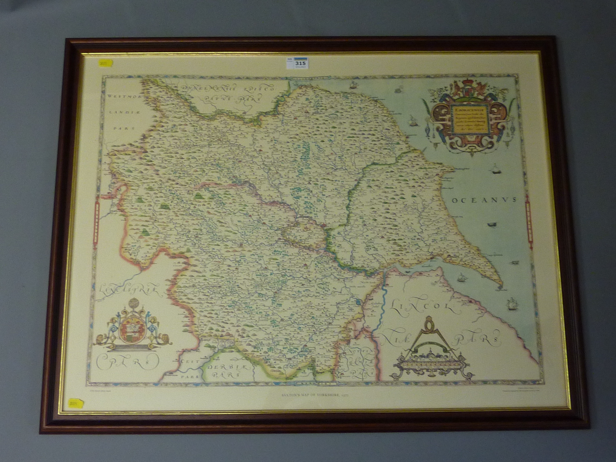 Yorkshire Map, large colour print after Christopher Saxton 1577, 60cm x ...