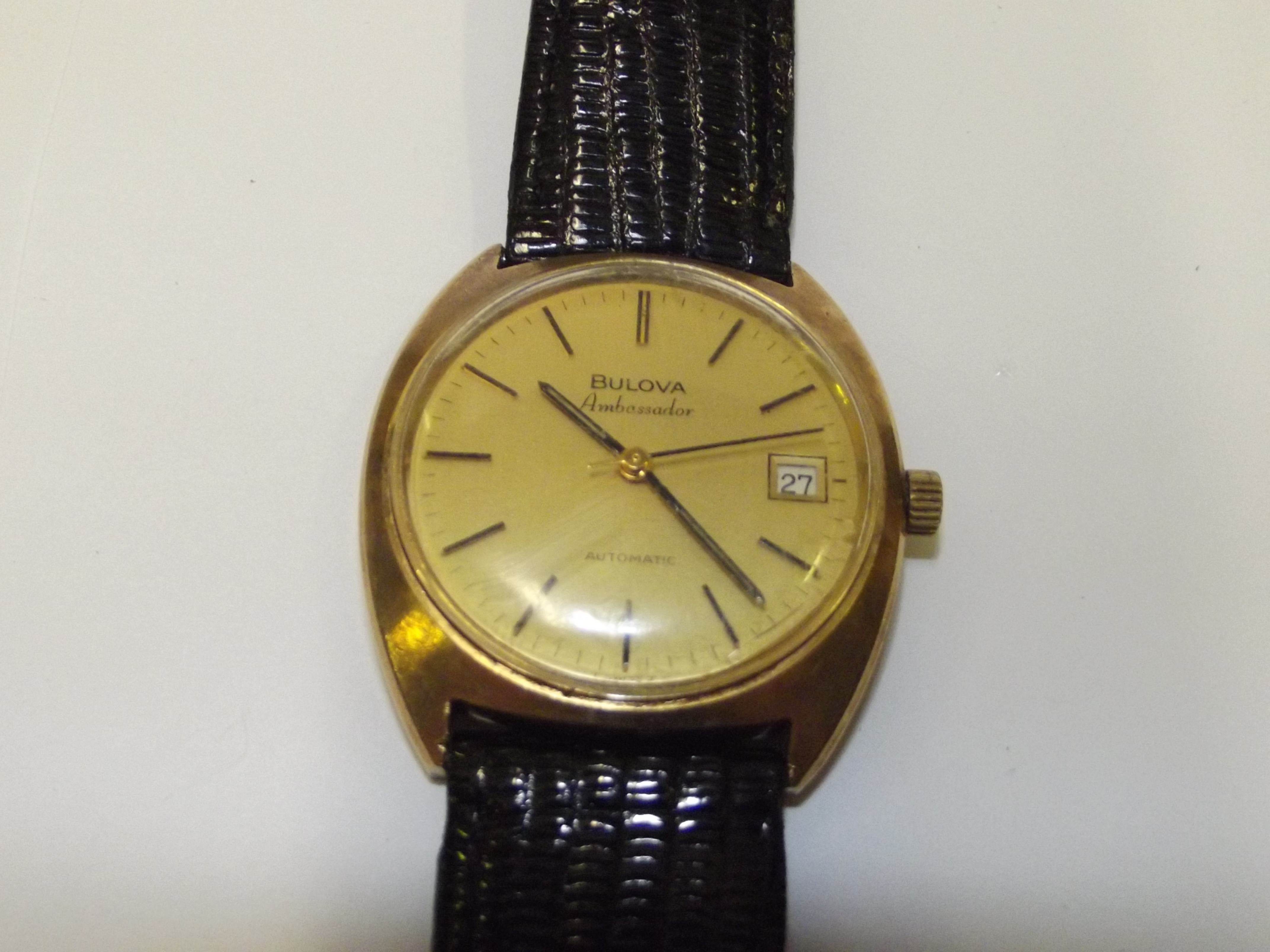 9ct gold cased Bulova Ambassador automatic wristwatch. Currently ticking,