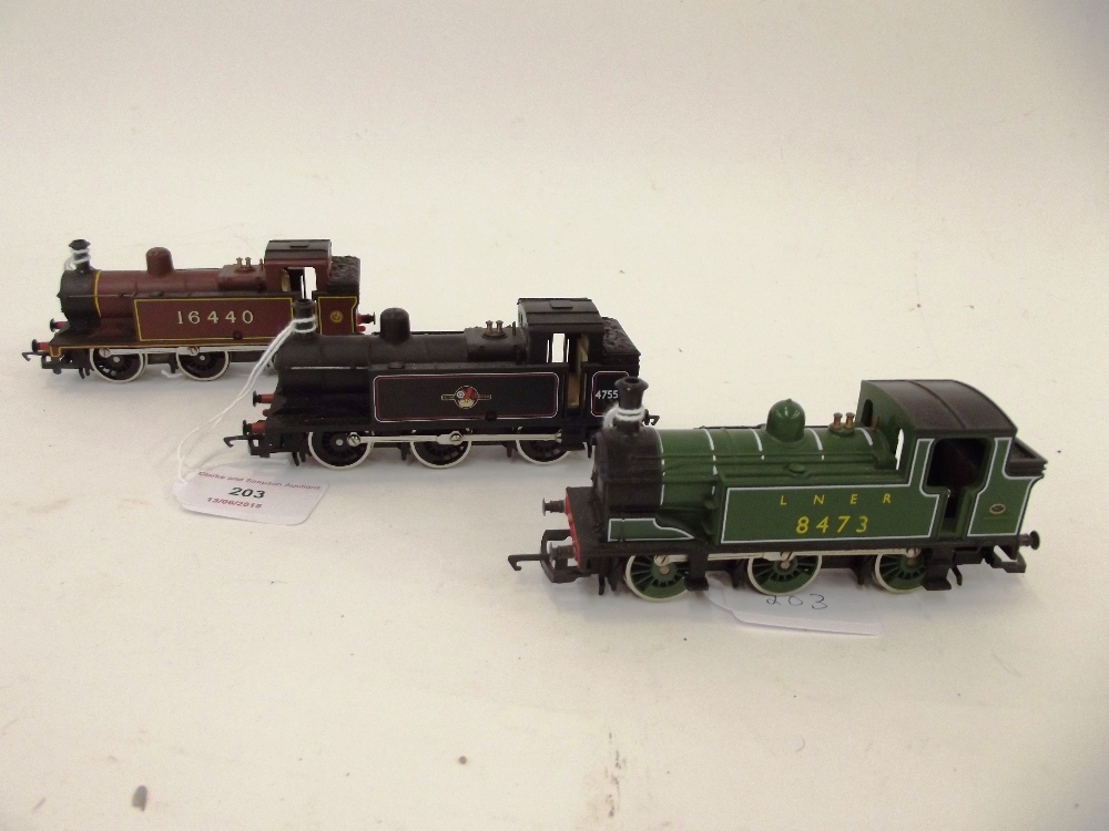 3 Hornby 0-6-0 tank engines, BR Jinty black 47556, LNER green 8473 and ...