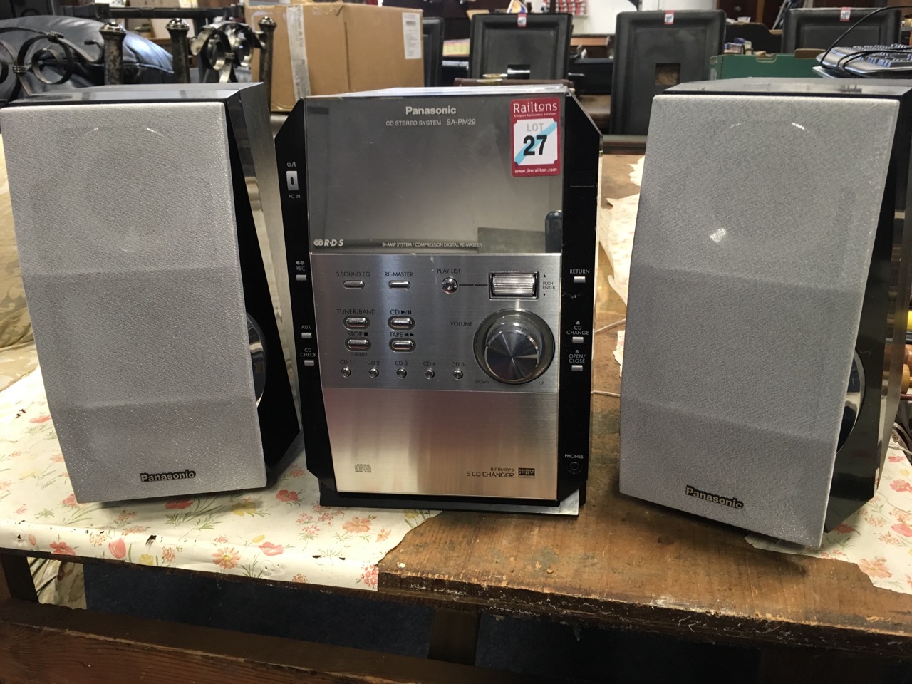 A Panasonic CD stereo system SA-PM29, with 5 CD changer, twin speakers ...