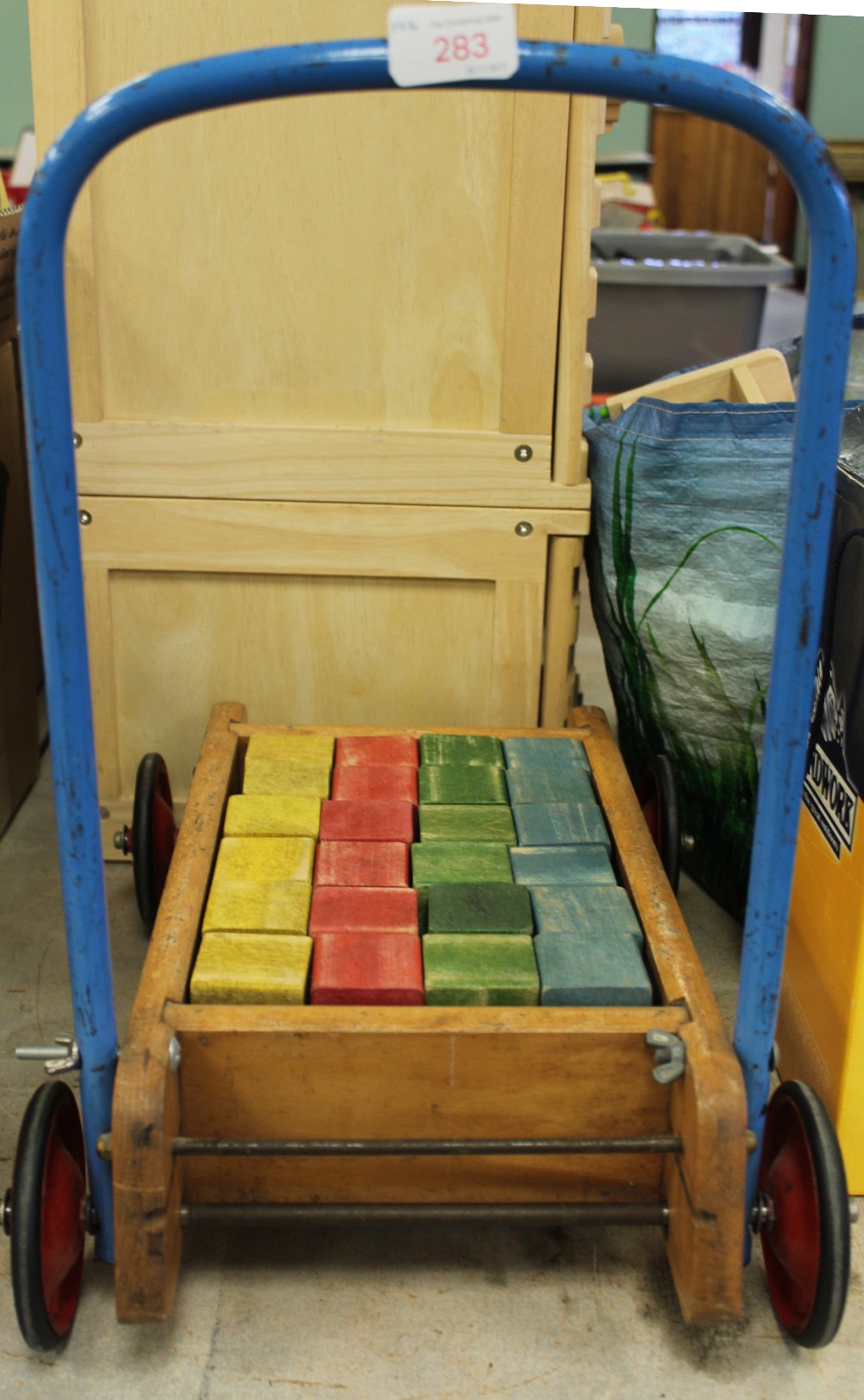 Trolley of wooden building bricks - Tri-ang Baby Walker