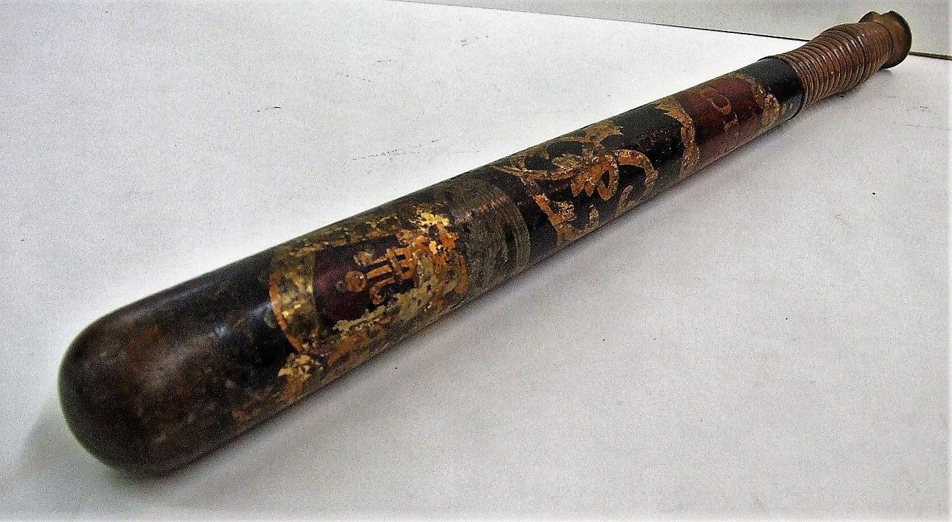 C19th Victorian Decorated Truncheon with turned grip, marked Police, VR ...