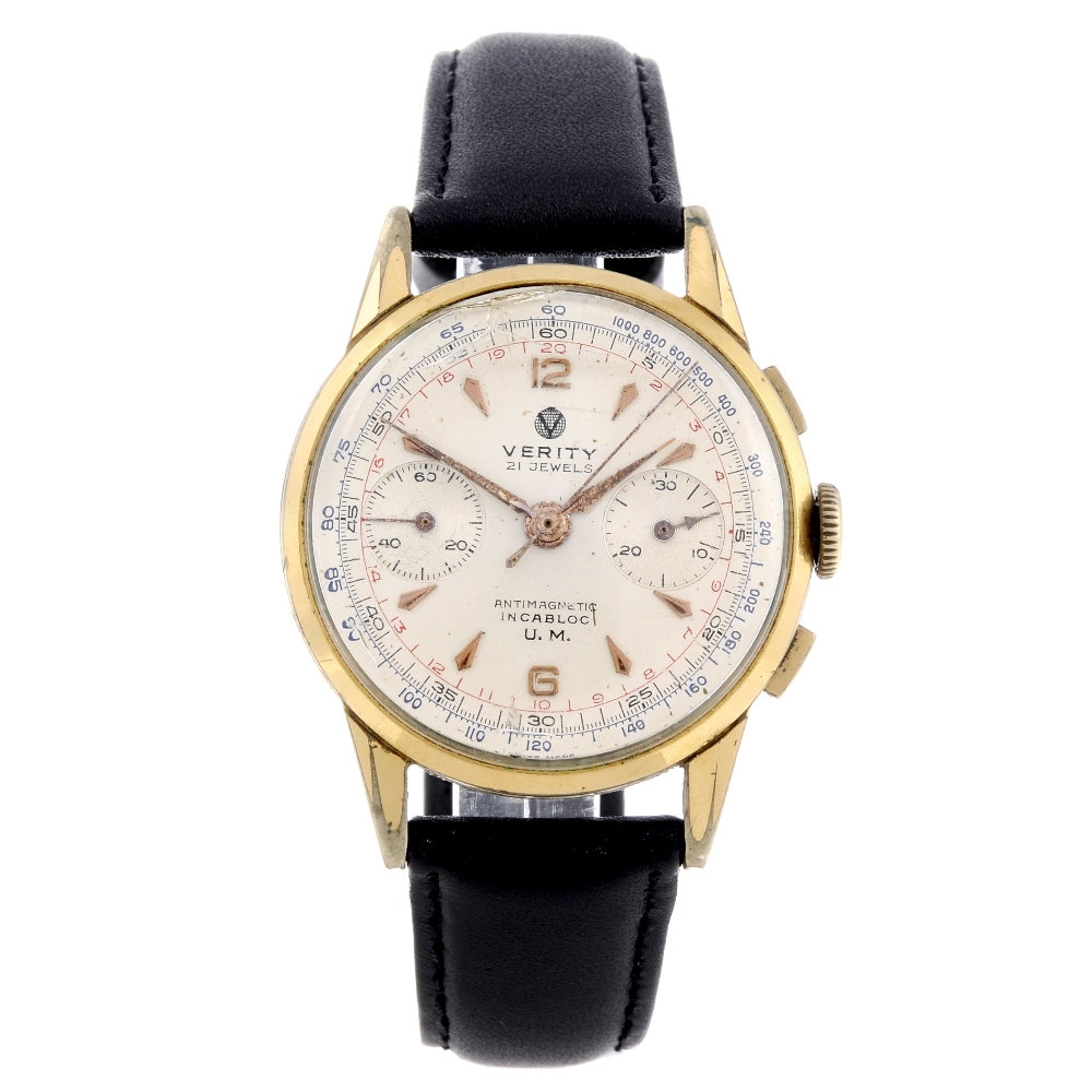 VERITY - a gentleman's chronograph wrist watch. Gold plated case with ...