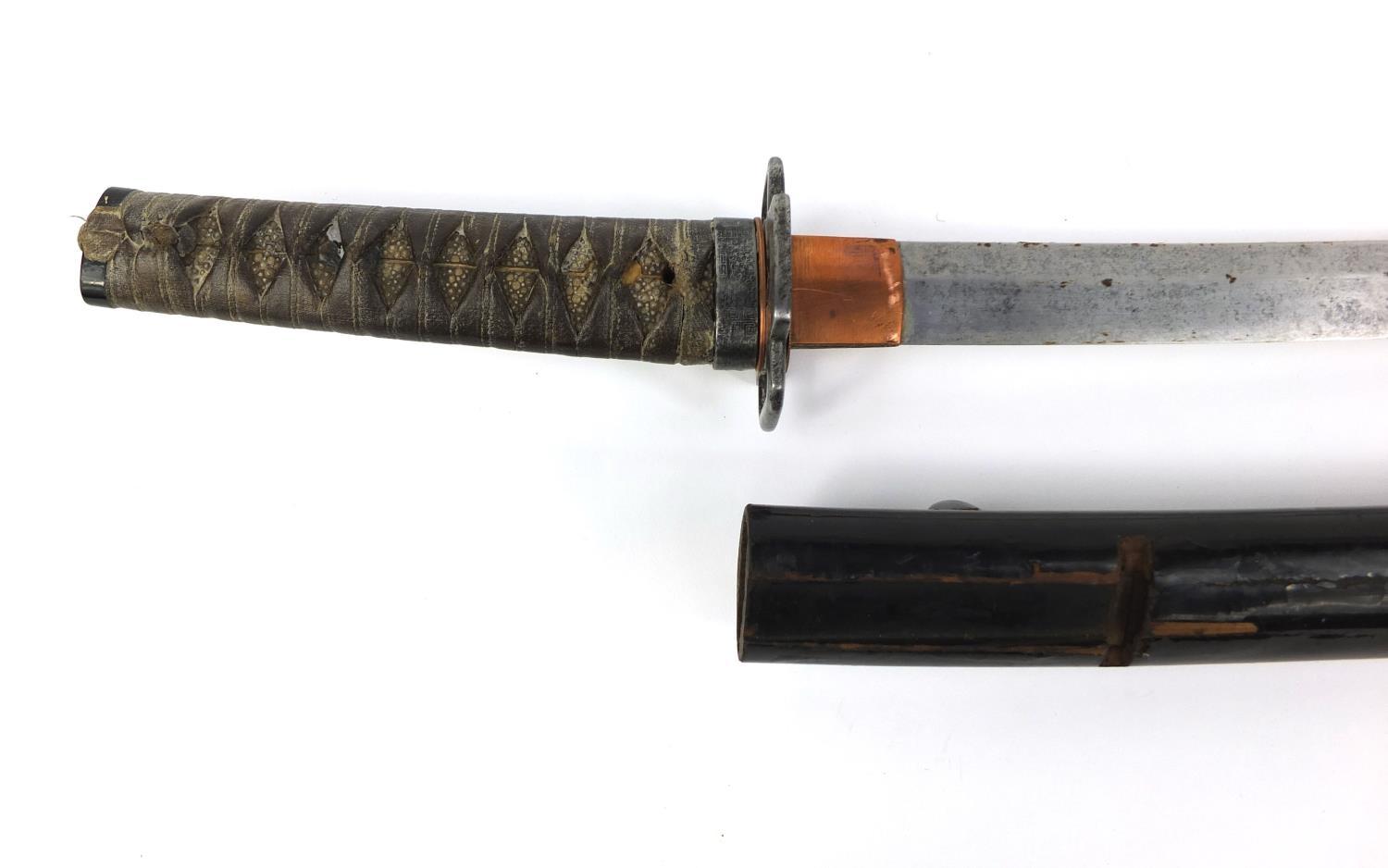 Japanese Samurai sword and lacquered scabbard, with shragreen grip and ...