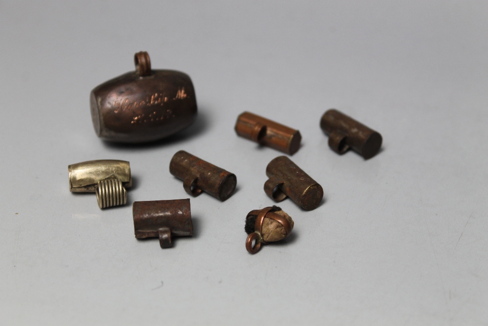 EIGHT VARIOUS FIRST WORLD WAR CARRIER PIGEON MESSAGE CAPSULES, mostly ...