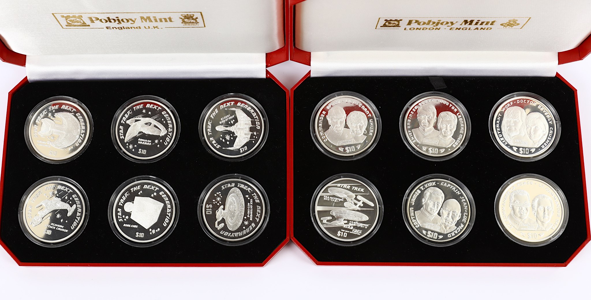 Star Trek Two Sets of 6 $10 Silver Coins, Masterpieces in Silver Set ...