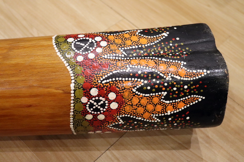 Large Aboriginal Didgeridoo, Decorated In Vibrant Colours With Dot ...