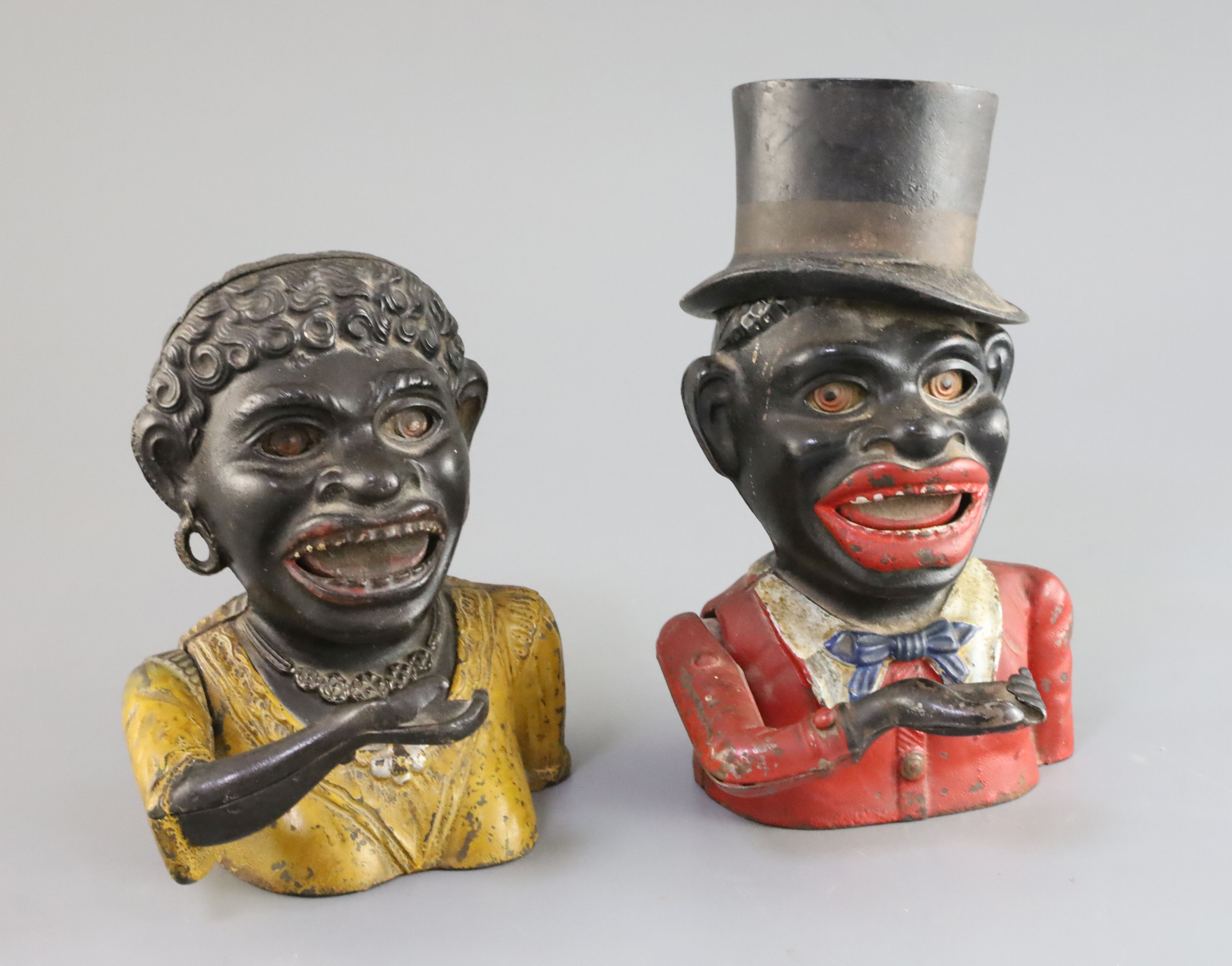 A pair of 19th century American cast iron novelty money banks, 'Jolly ...