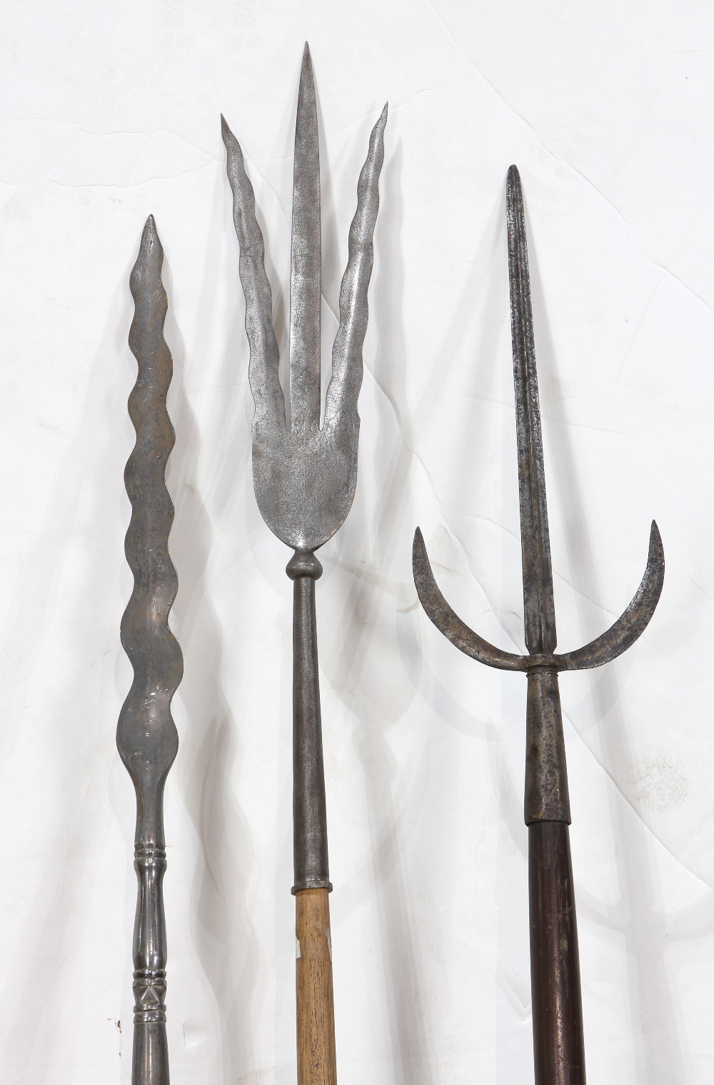 (lot of 3) Polearm group, comprising a Qajar style trident spear or ...