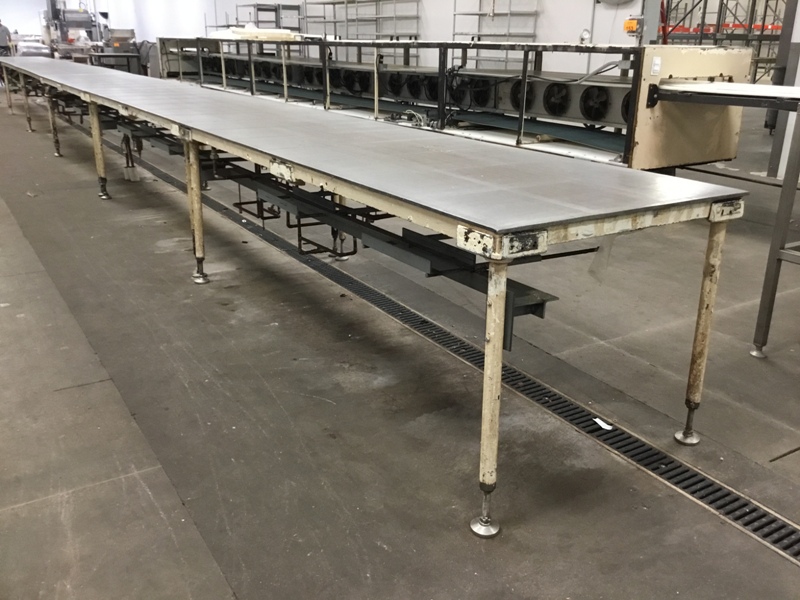 Cooling table, 6 integrated segments @ 36"w x 96"l /segment, carbon steel