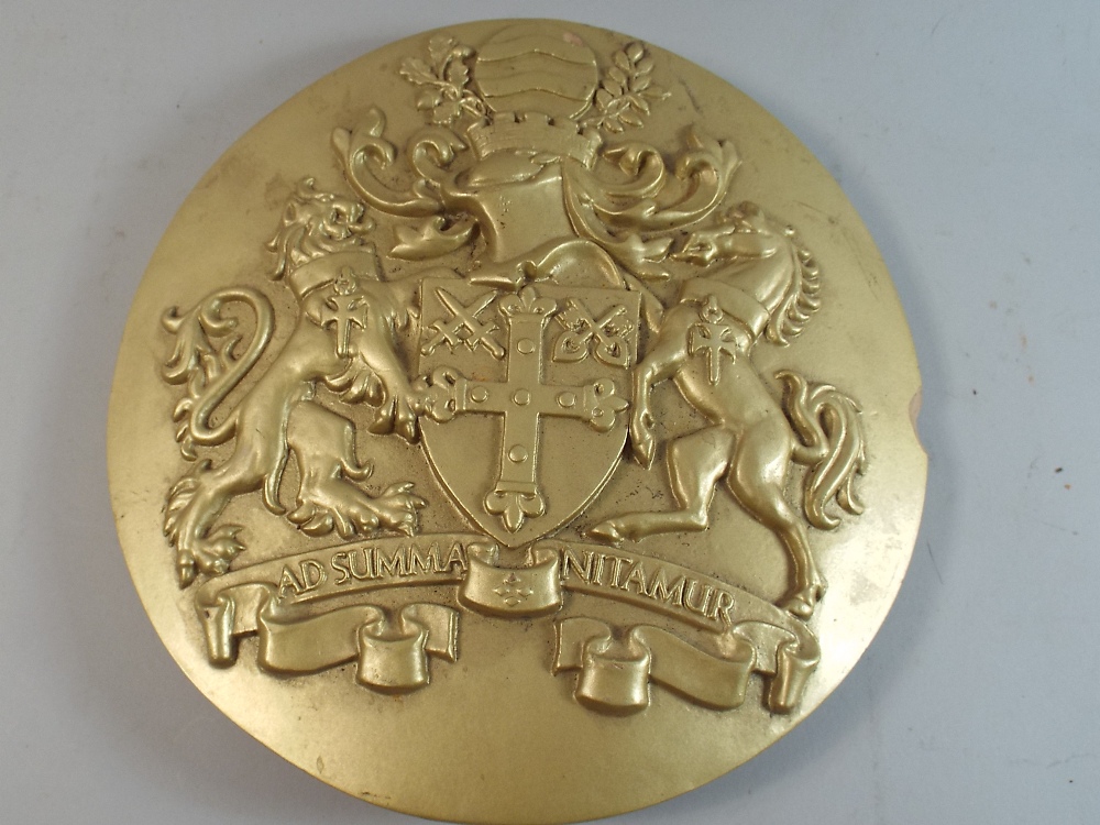 A Circular Moulded Plaque, The Coat of Arms of Croydon, 29cm Diameter ...