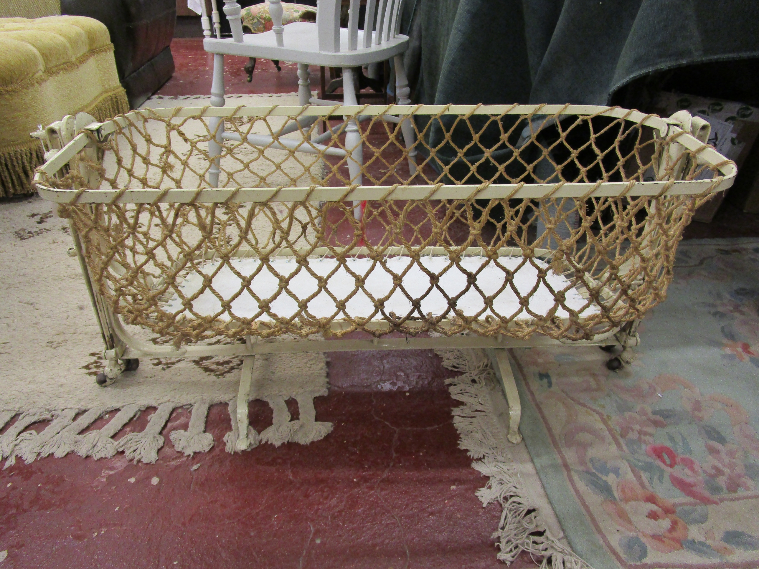Adjustable Victorian antique cast iron baby cot / crib / cradle by G H ...