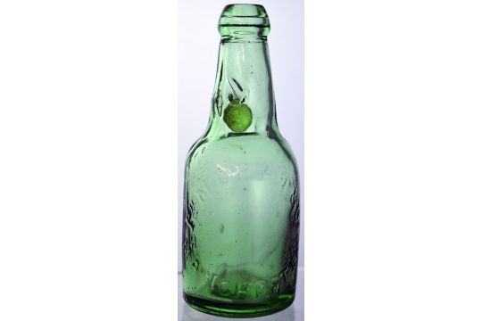 MANCHESTER EARLY NARROW NECK CODD BOTTLE. 9ins tall, aqua glass ...
