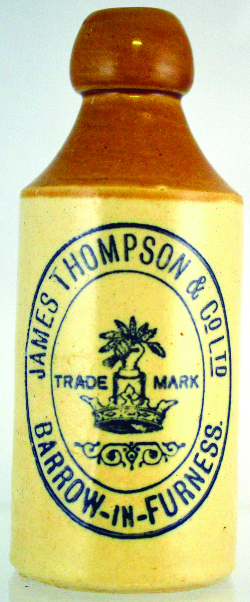 BARROW-IN-FURNESS GINGER BEER BOTTLE. 6.75ins tall, st. t.t. black ...