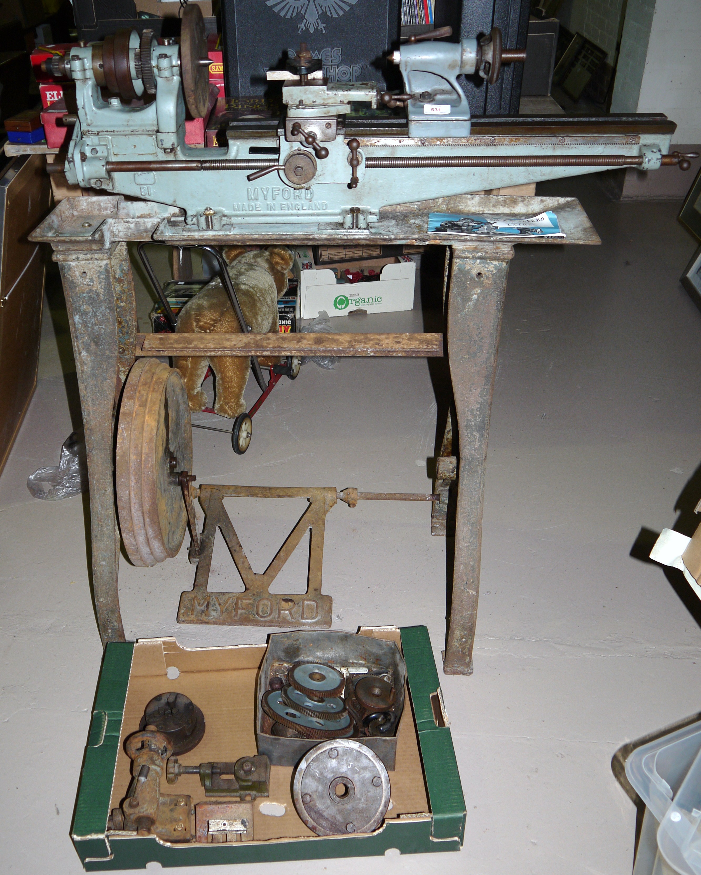 A Myford ML4 3.5" engineer's lathe on stand