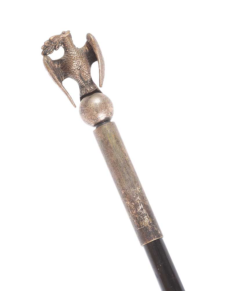 MASONIC SCEPTRE WITH EPNS MOUNT EAGLE AND BRASS BAND TO CENTRE HEIGHT ...