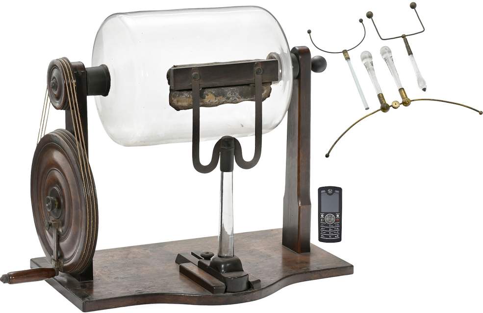 Large Nairne-Type Electrostatic Generator, c. 1800 Glass cylinder Ø 11 ...