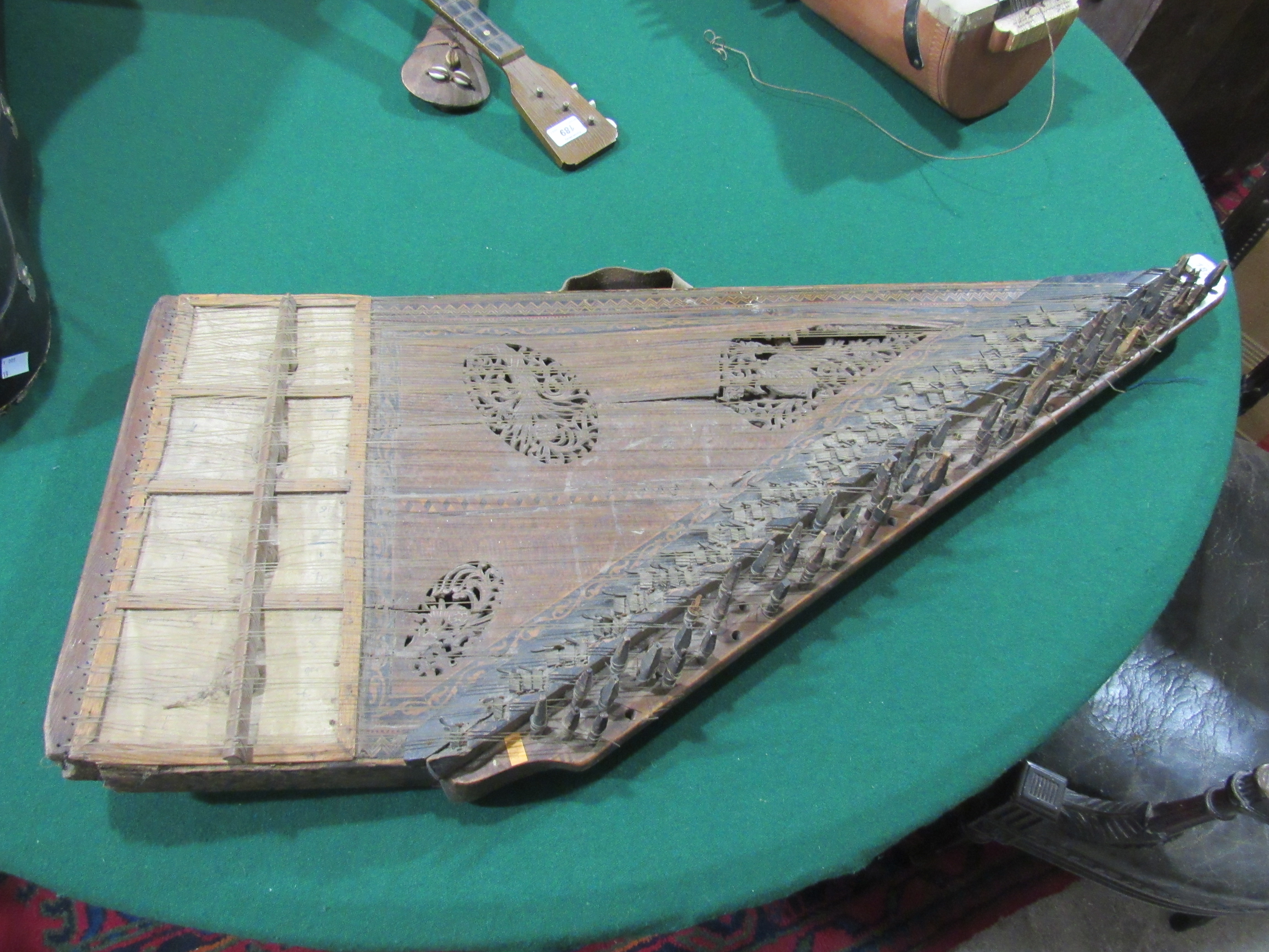A 19th Century Middle Eastern stringed Turkish Qanun, with inlaid and ...