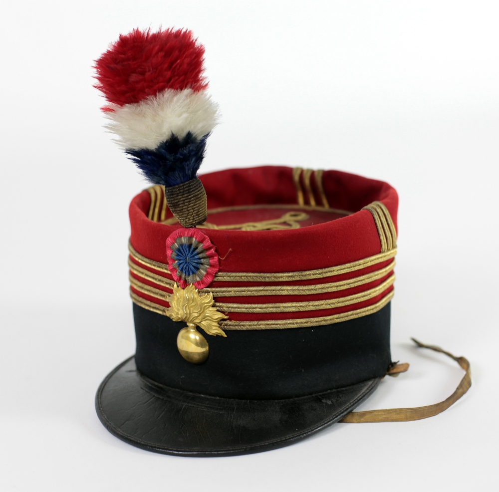 A 19th Century French Army "Kepi" Hat, the main leather body with red ...