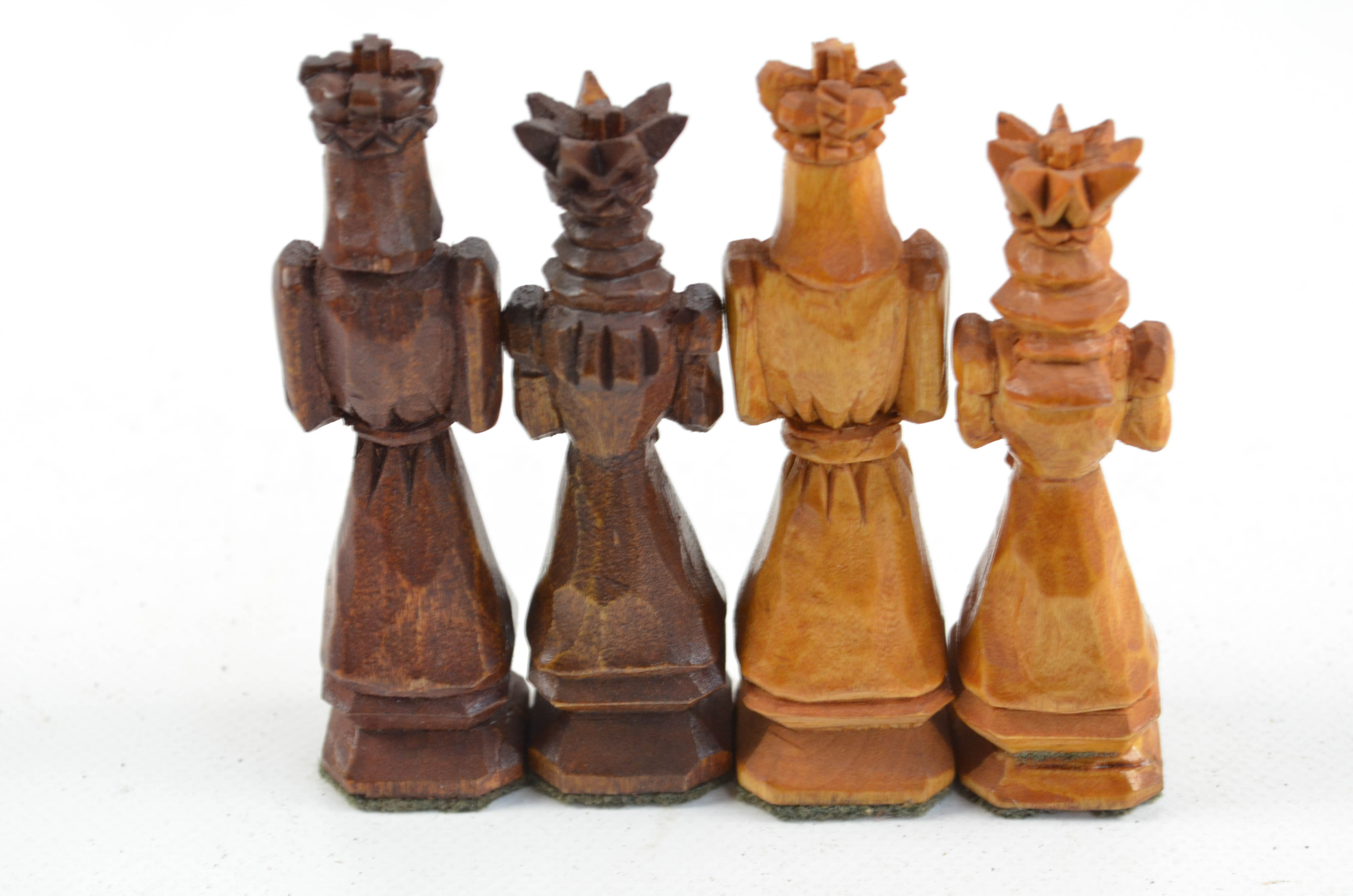 A WWII German prisoner of war chess set with board, boxed, height of ...