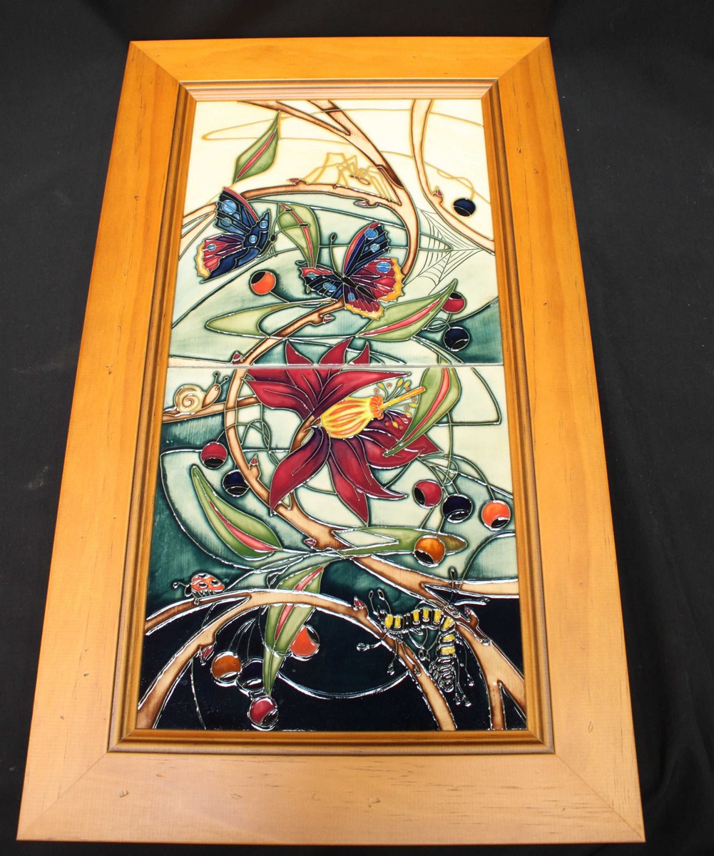 A large Moorcroft 'Hartgring' pottery framed double plaque, with ...