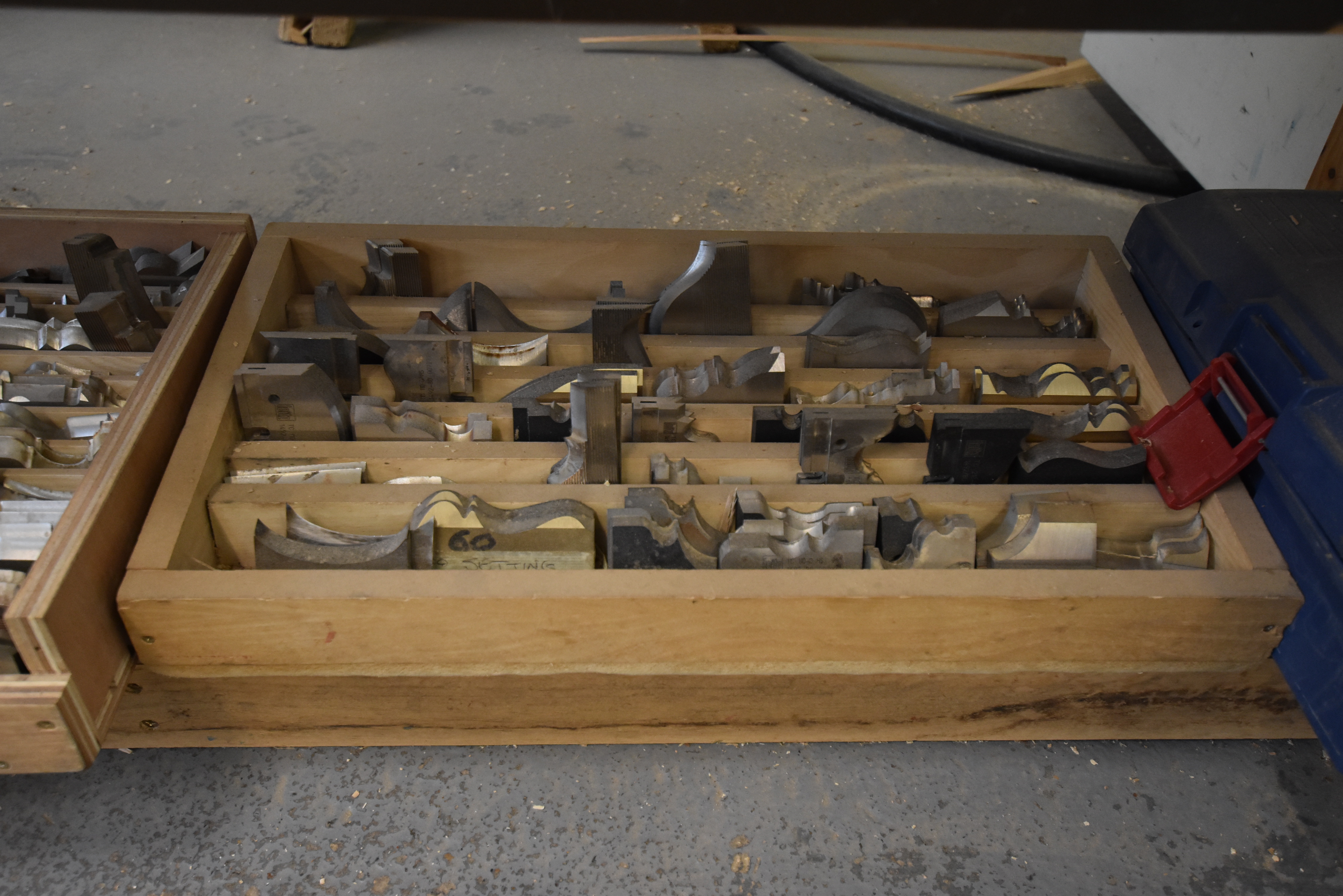 Assorted Cutter Blocks and Blades, as set out on steel bench and timber ...