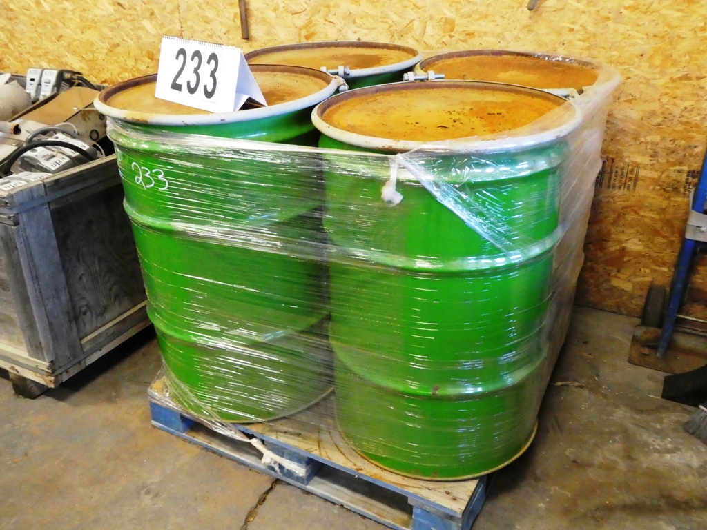 L/O 4-NEW & USED 45 GAL EPOXY COATED STEEL DRUMS W/ LOCKING LIDS