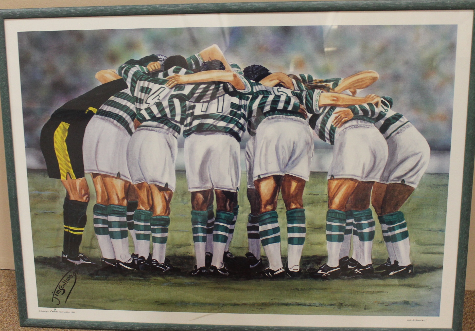 JIM SCULLION CELTIC HUDDLE Print, framed and glazed