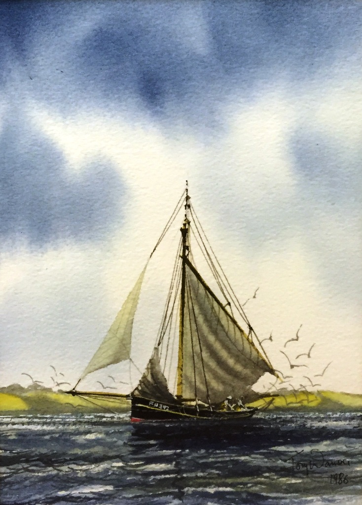 Tony Warren (1930-1994): Two watercolours depicting boats off the coast ...