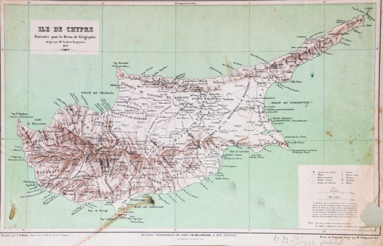A map of Cyprus. A map of Cyprus, Ludovic Dropeyron, 1878 Paris ...