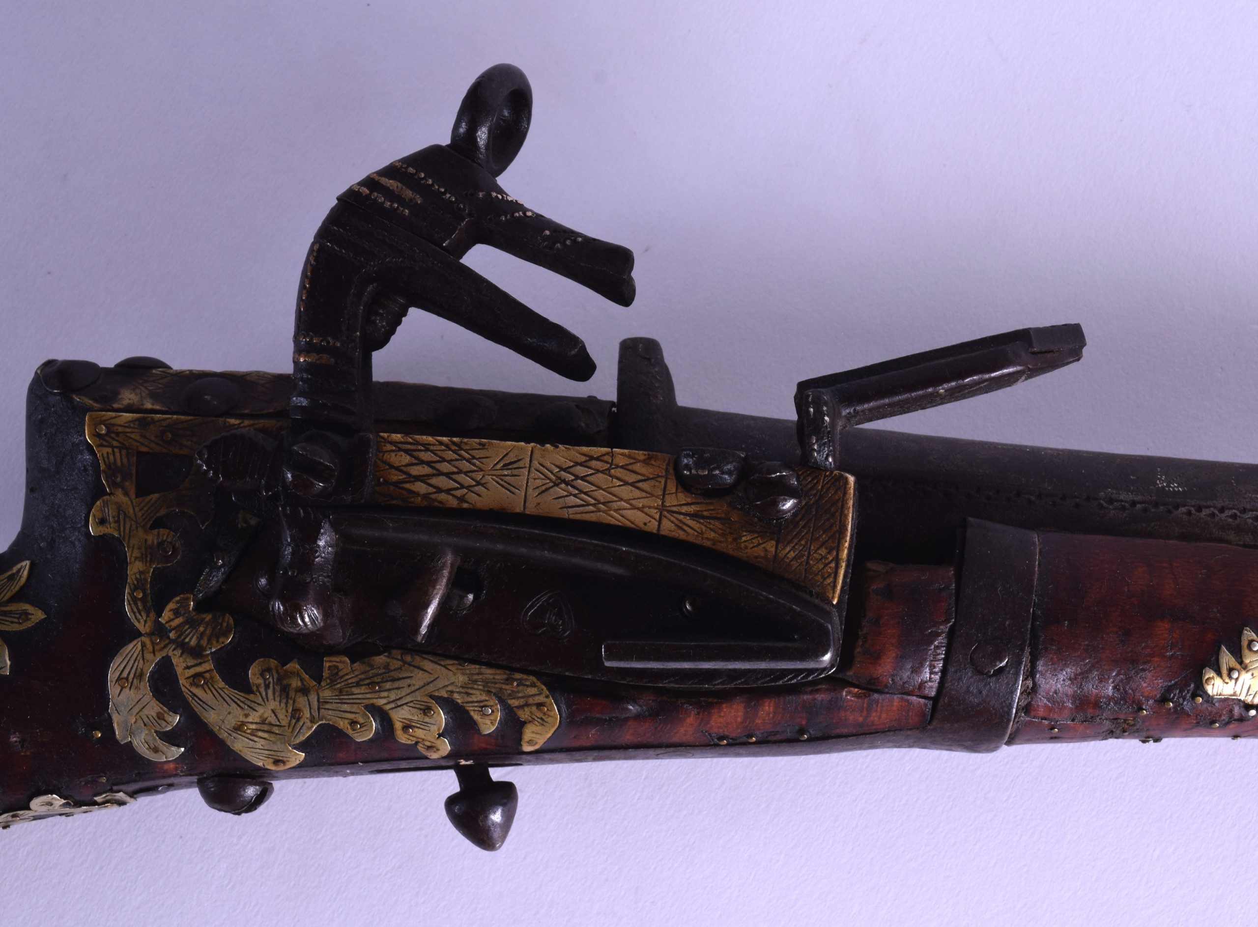 A GOOD TURKISH OTTOMAN FLINT LOCK RIFLE inlaid in mixed metals with ...