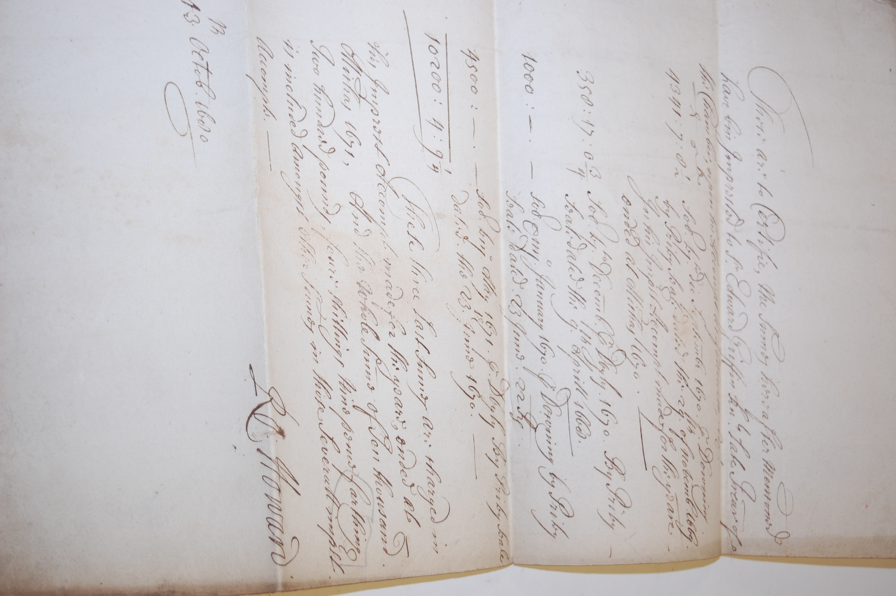 Six assorted 17th century manuscript documents, including a certificate ...