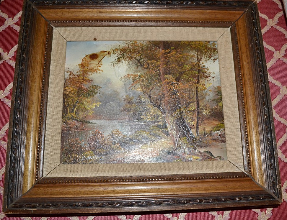 1 x Vintage Framed Oil Painting Of Woodland Scene With Lake - Signed C ...