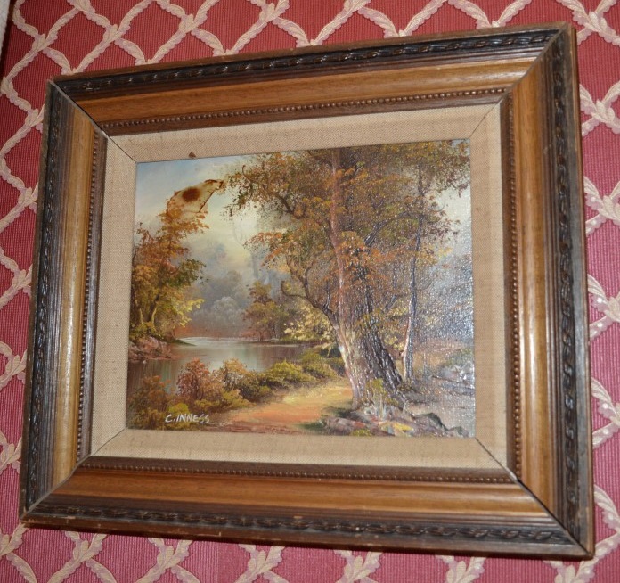 1 x Vintage Framed Oil Painting Of Woodland Scene With Lake - Signed C ...