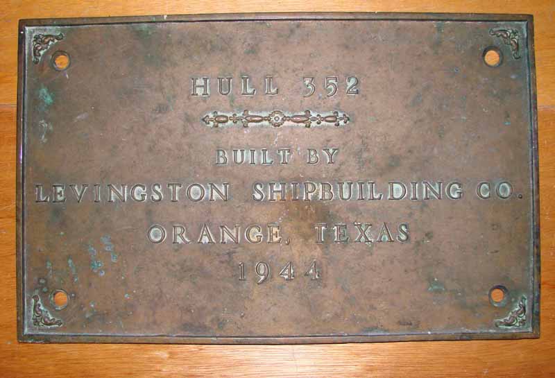 A bronze ship builders plate, Hull 352 built by Levingston Shipbuilding ...