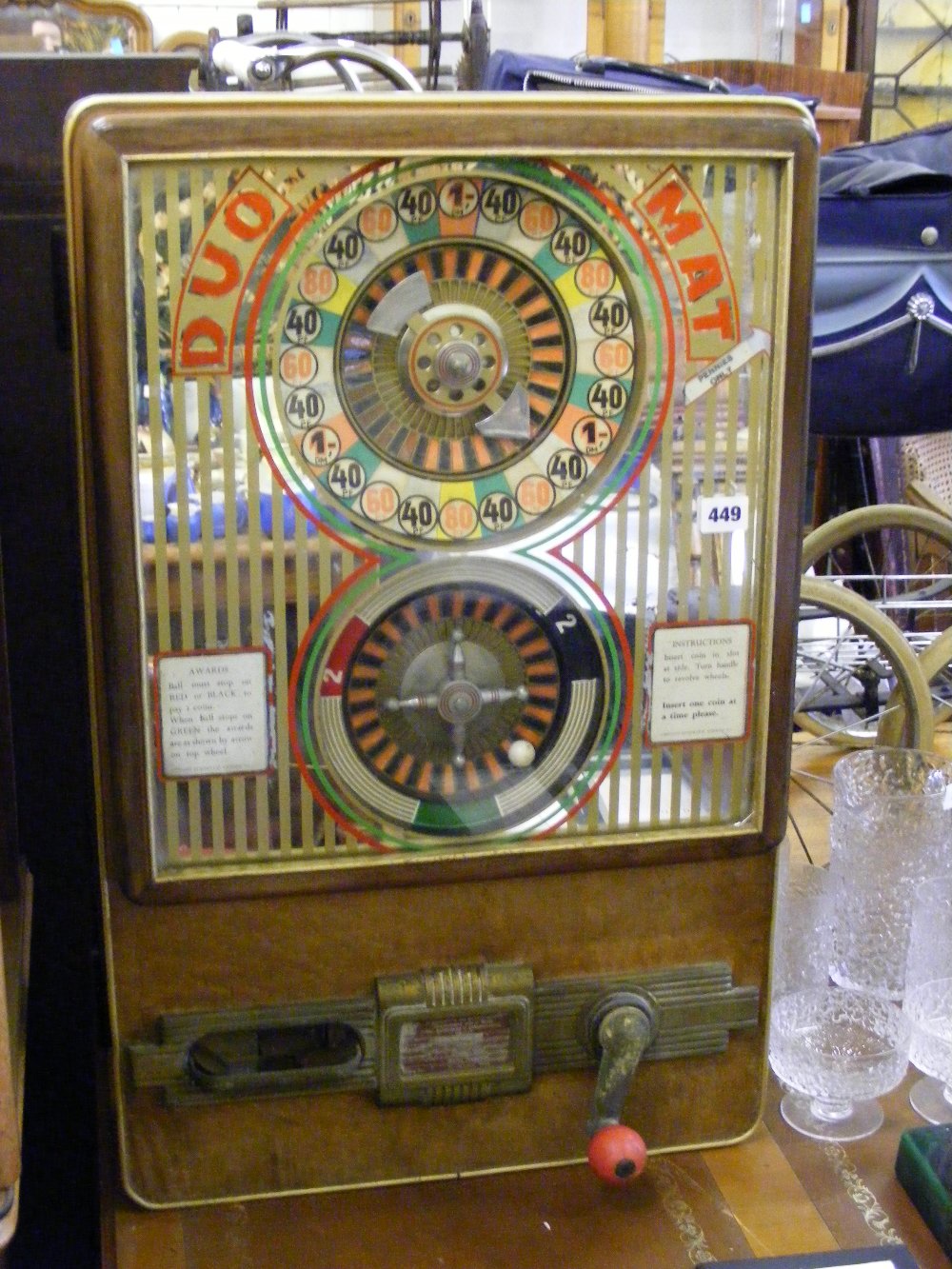 A circa 1950's amusement arcade Duo Mat roulette machine.