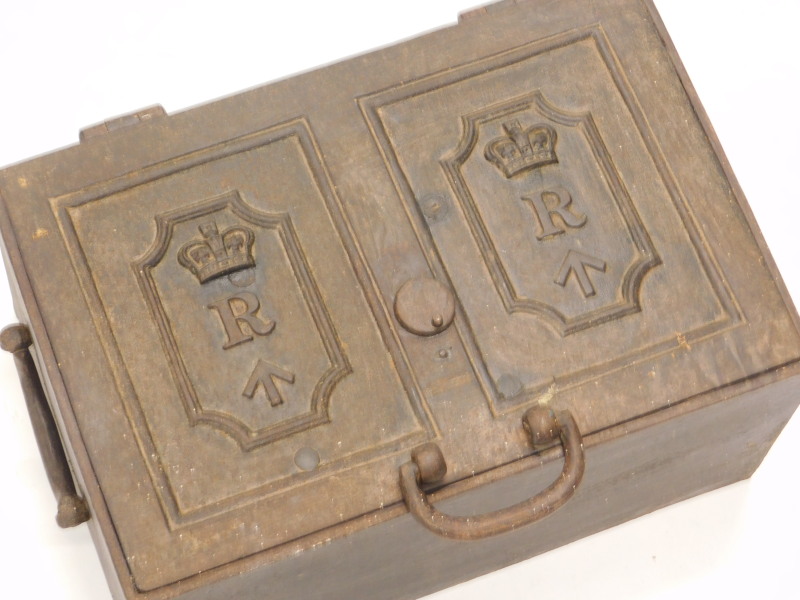 An early 19th century cast iron Revenue military strong box, with ...