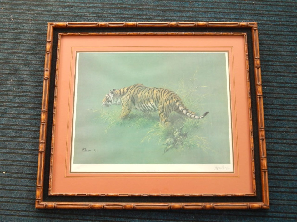 Stephen Pearson. Tiger in the grass, artist signed coloured print, 49cm ...