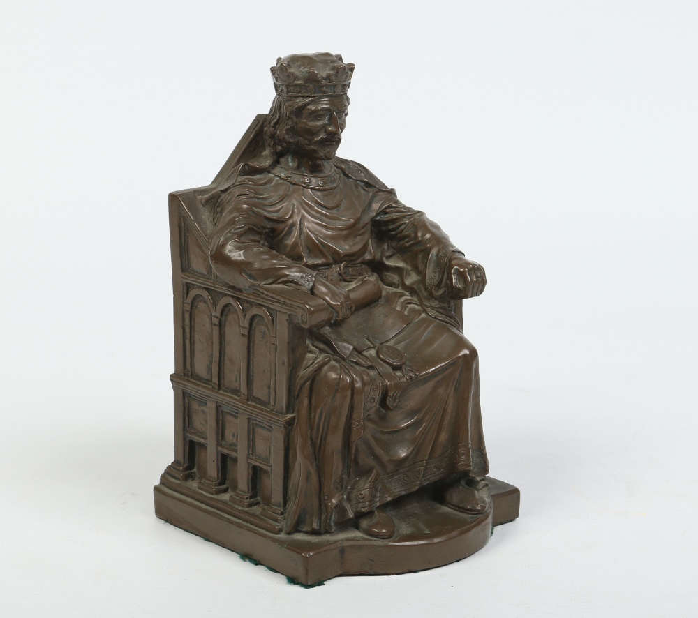 A filled bronze figure of King John seated upon a throne. Signed D. H ...