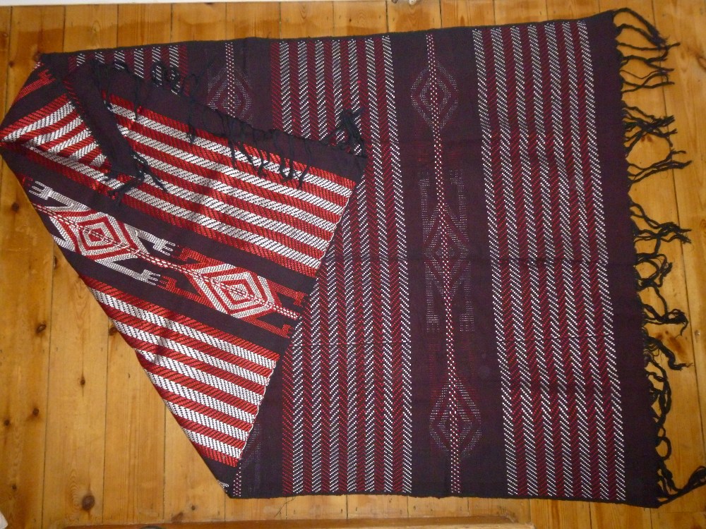 SIX WEST AFRICAN STRAW/GRASS MATS WITH DYED PATTERN (ONE WITH BEADWORK ...