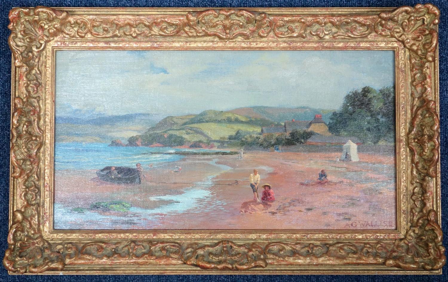 ARTHUR GEORGE WALLIS (1862-?) CHILDREN PLAYING ON THE BEACH, OIL ON ...