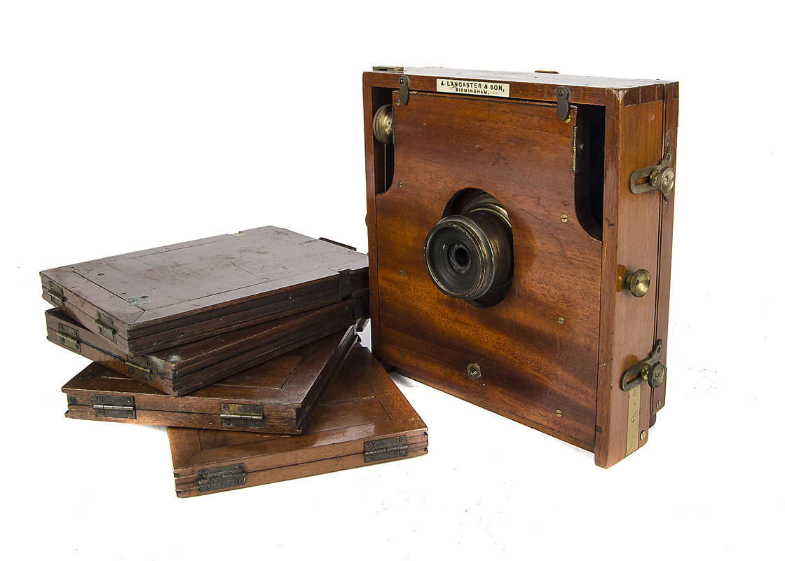 A J. Lancaster 1890 Instantograph Mahogany Field Camera, 4½x6¼, with J ...