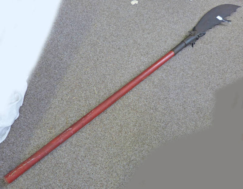 CHINESE GLAIVE, THE 60CM BLADE RISING FROM WROUGHT IRON DRAGONS MOUTH ...