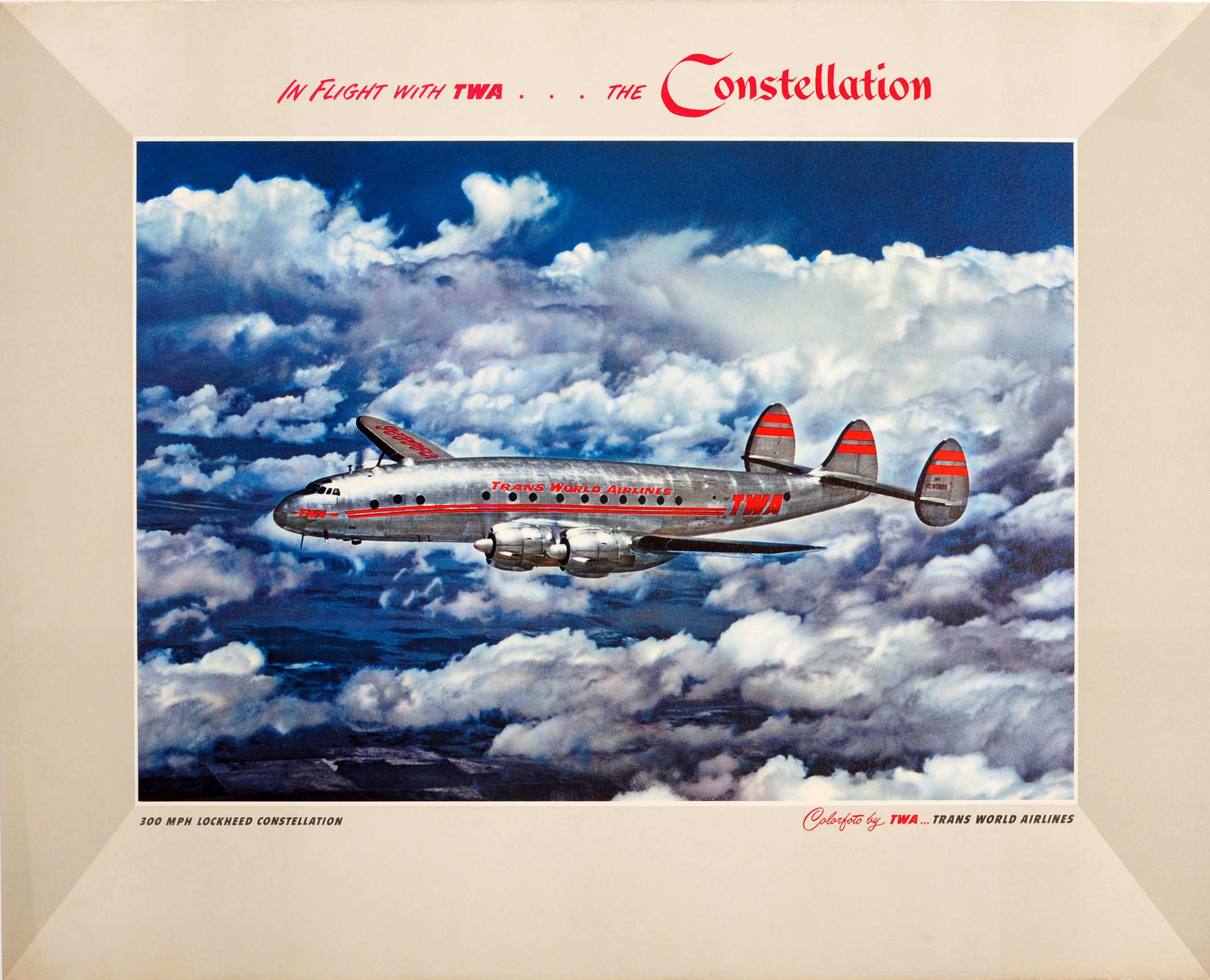 Original vintage advertising poster: In flight with TWA ... the ...