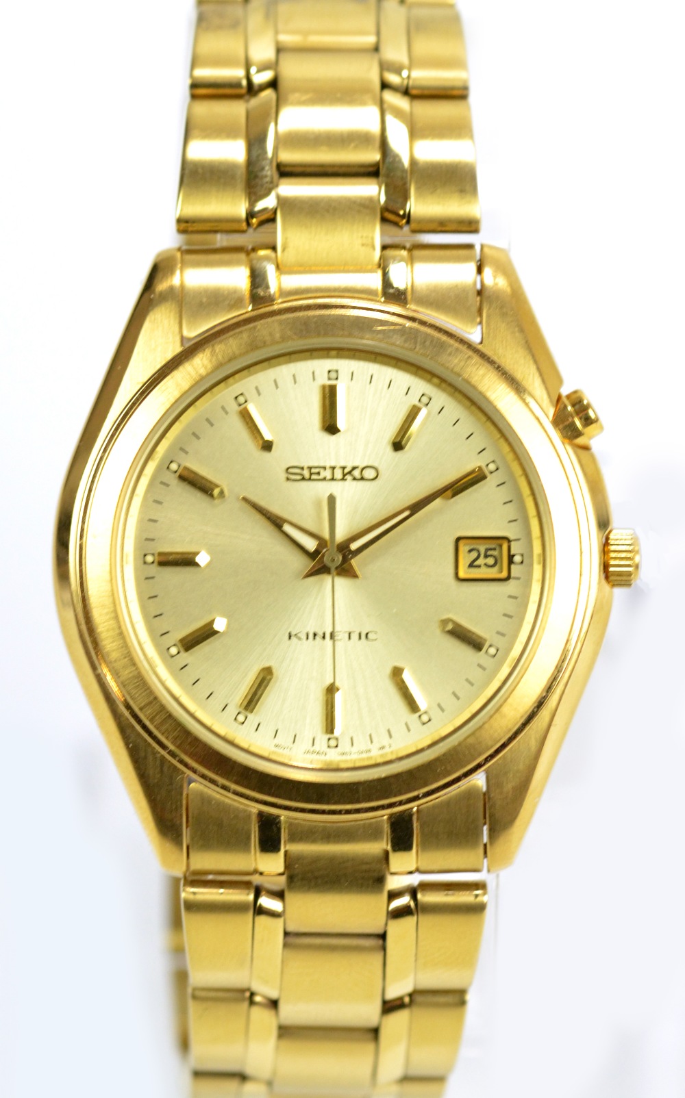 A boxed Seiko 'Kinetic' gold toned stainless steel gentleman's ...