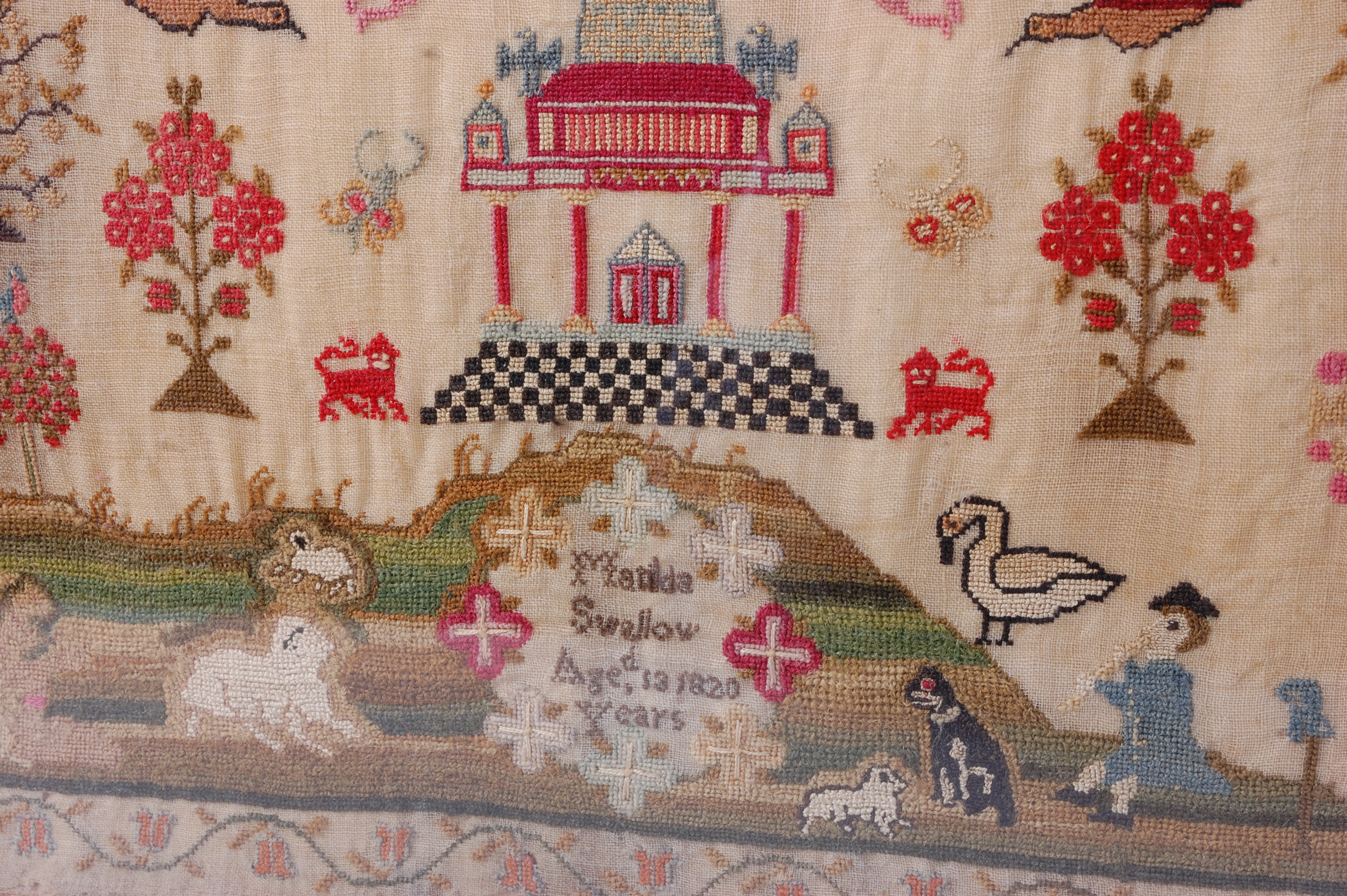 A George IV needlework, alphabet, number, verse and picture sampler, by ...