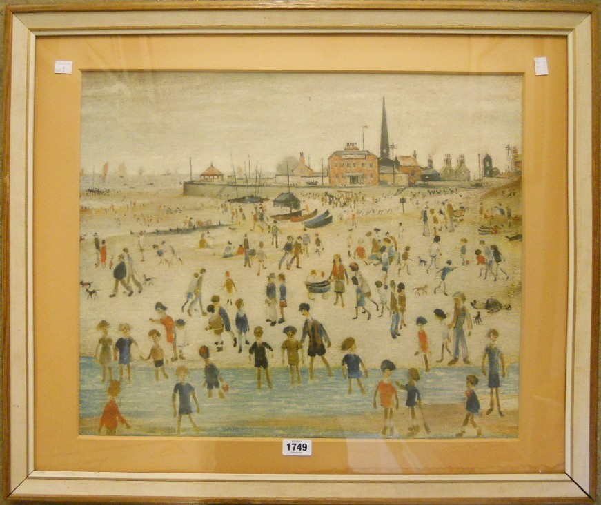 L. S. Lowry: a 1970's framed print "At the Seaside" - 19" x 23 1/4"