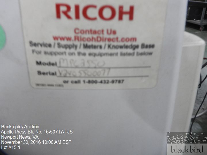 Ricoh color copier Aficio MPC2550, serial number V2405500077. Network ...