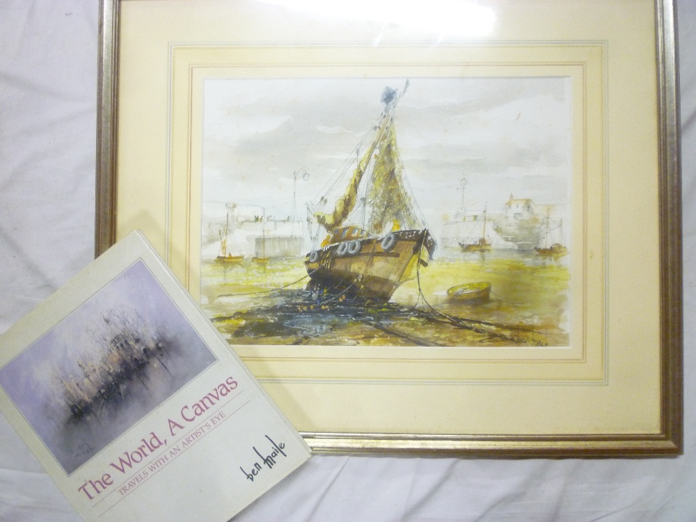Ben Maile - watercolour "Quiet Harbour", signed, labelled to verso 10½ ...